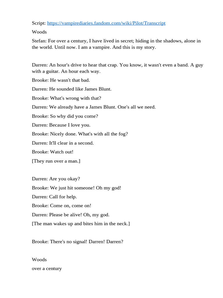 Vampire Diaries Pilot Script Excerpt | PDF