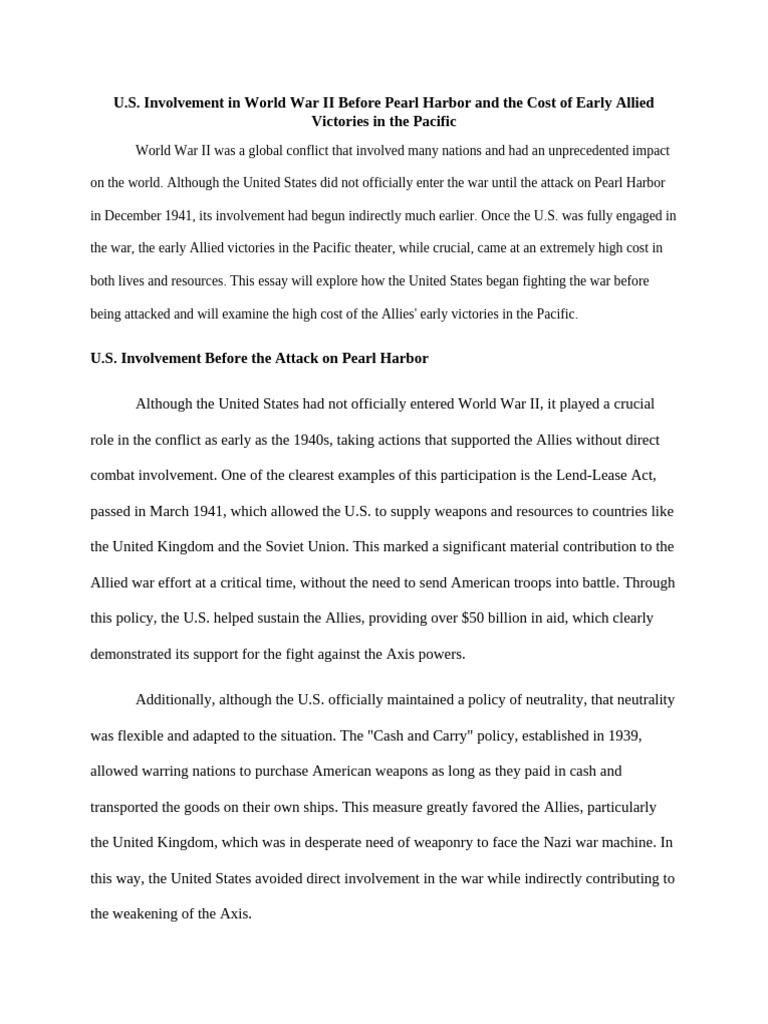U.S. Involvement in World War II Before Pearl Harbor and The Cost of ...