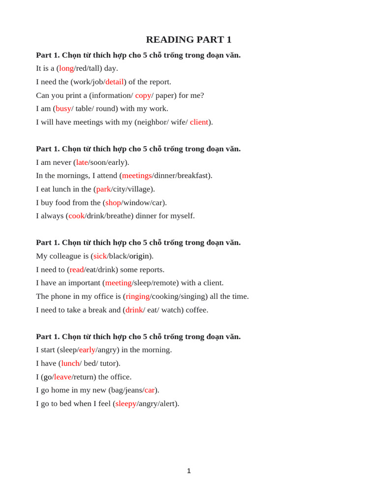 Reading Part 1 | PDF