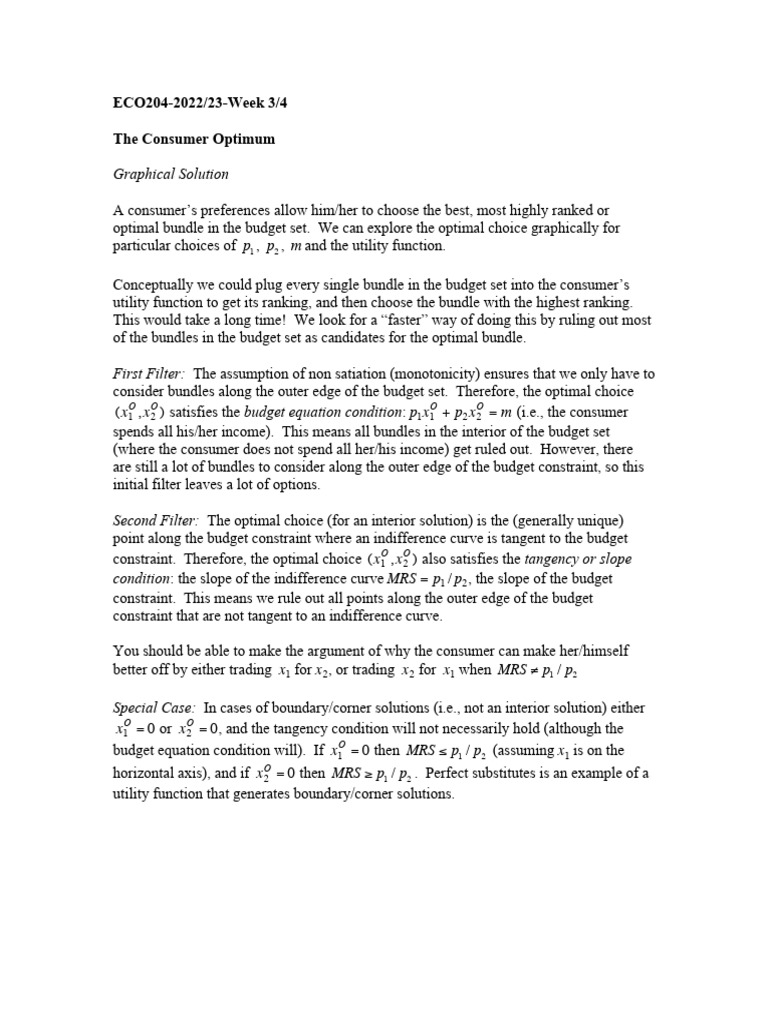 Consumer Optimum and Corner Solutions | PDF | Utility | Microeconomics