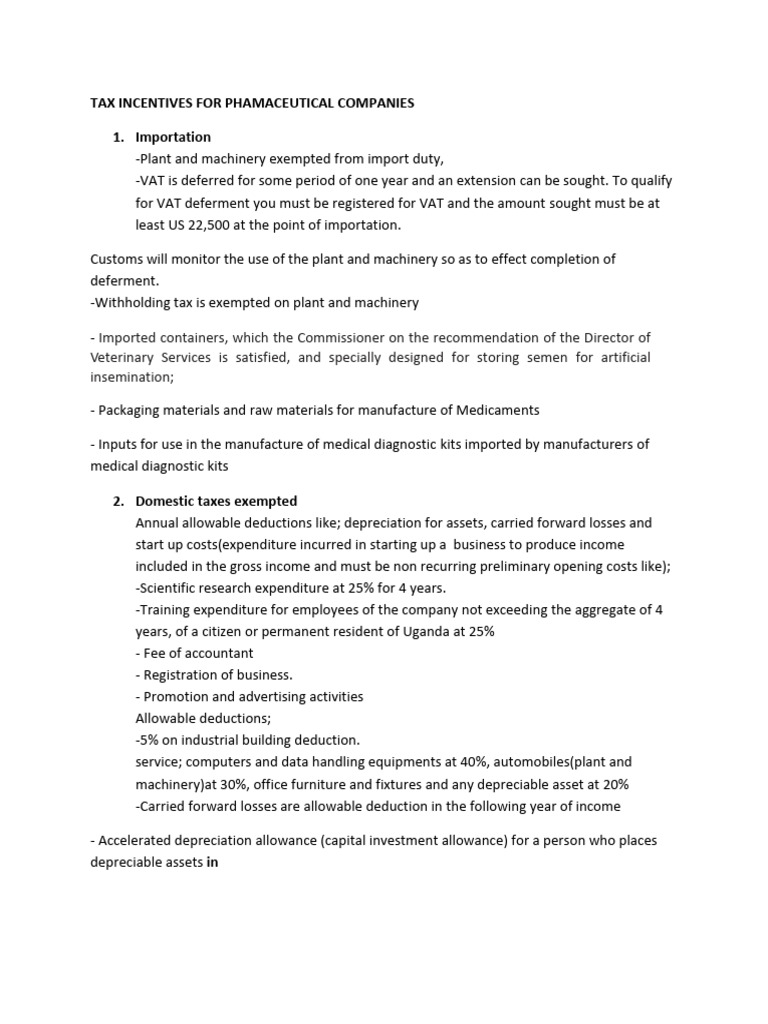 Tax Incentives For Pharmaceutical Companies | PDF | Tax Deduction | Expense