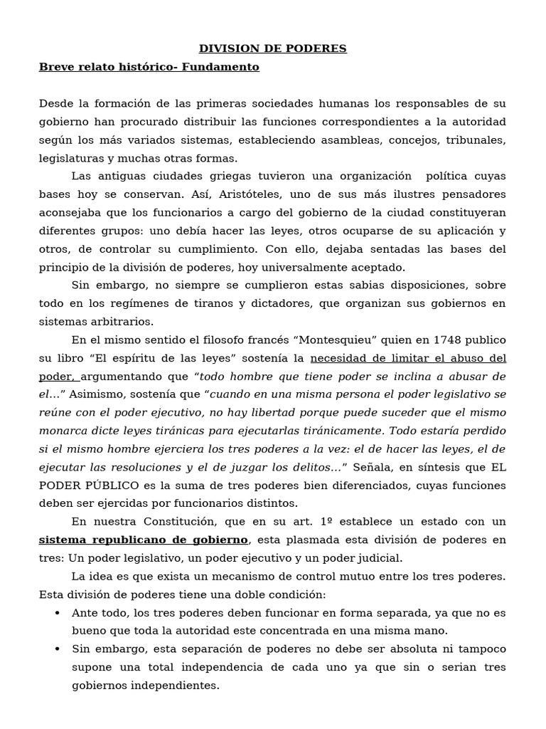 Division de Poderes | PDF | Separación de poderes | Legislador