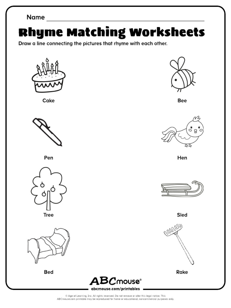 ABCmouse Rhyme Matching Worksheet 3 | PDF