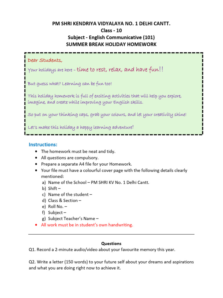 Class 10 Eng HHW | PDF