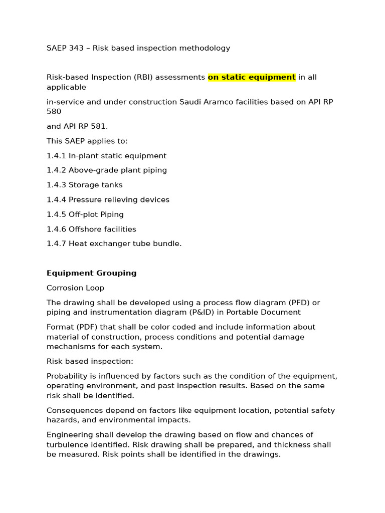 SAEP 343 - RBI Study and Implementation | PDF