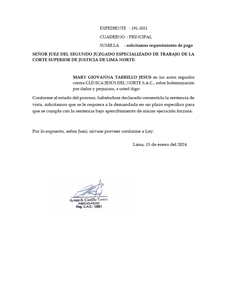 MARY GIOVANNA TARRILLO JESUS- SOLICITAMOS REQUERIMIENTO 191-2021 | PDF