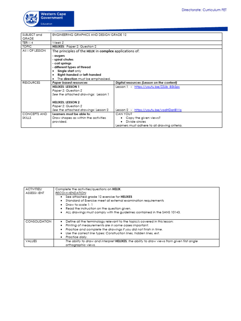EGD Grade 12 Term Four Week Two | PDF | Helix