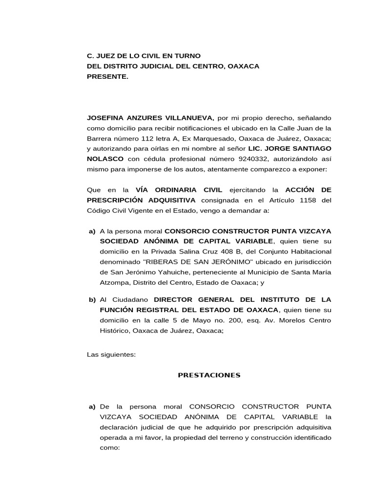 03 Josefina Anzures Villanueva | PDF | Posesión (Ley) | Posesión adversa