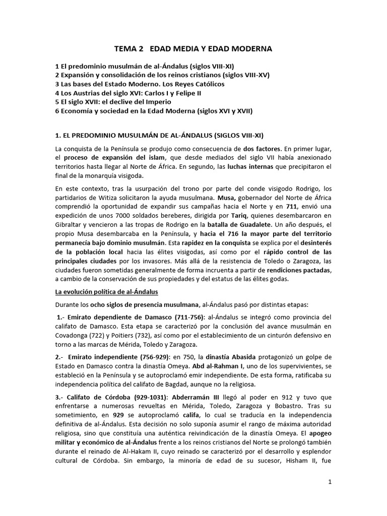HISTORIA (Tema 2) | PDF | Imperio español | Al Andalus