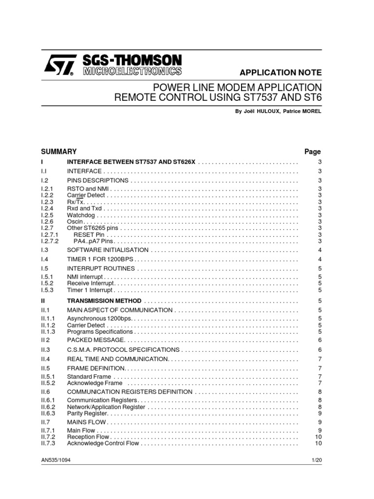 Power Line Modem Application Remote Control Using St7537 and St6 | PDF ...