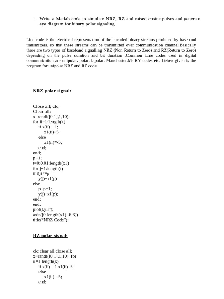 NRZ and RZ Signal Simulation in Matlab | PDF