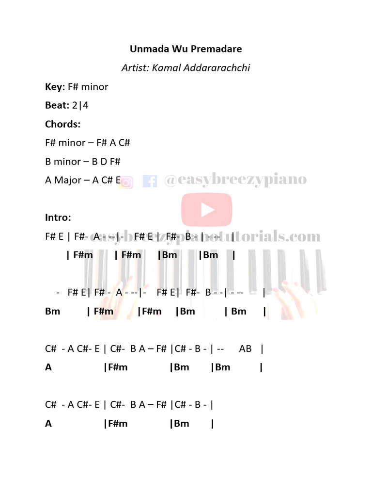Unmada Wu Premadare Piano Notes | PDF