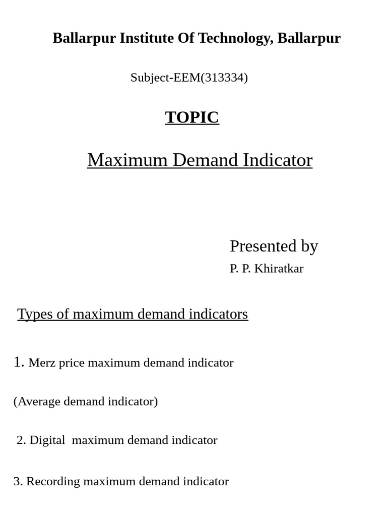 On Maximum Demand Indicator | PDF