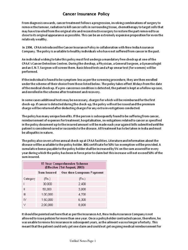 Cancer Insurance Policy Benefits | PDF | Insurance | Cancer