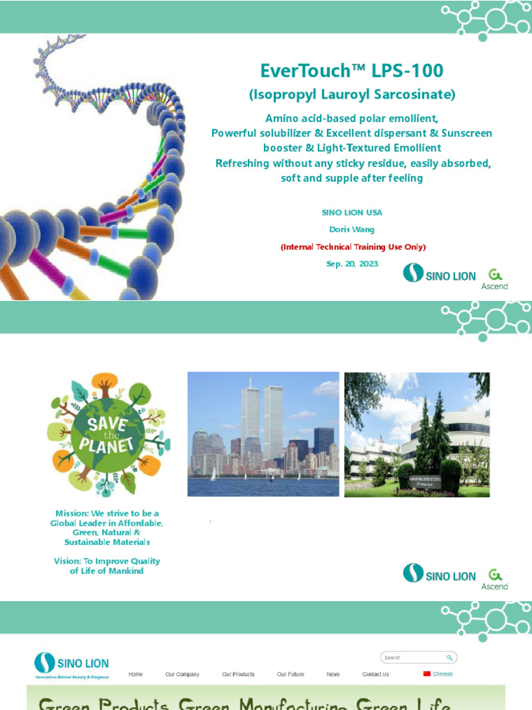 PPT-SINO LION-Evertouch™ LPS-100-Isopropyl Lauroyl Sarcosinate EN DTW 20240410 | PDF | Chemical ...