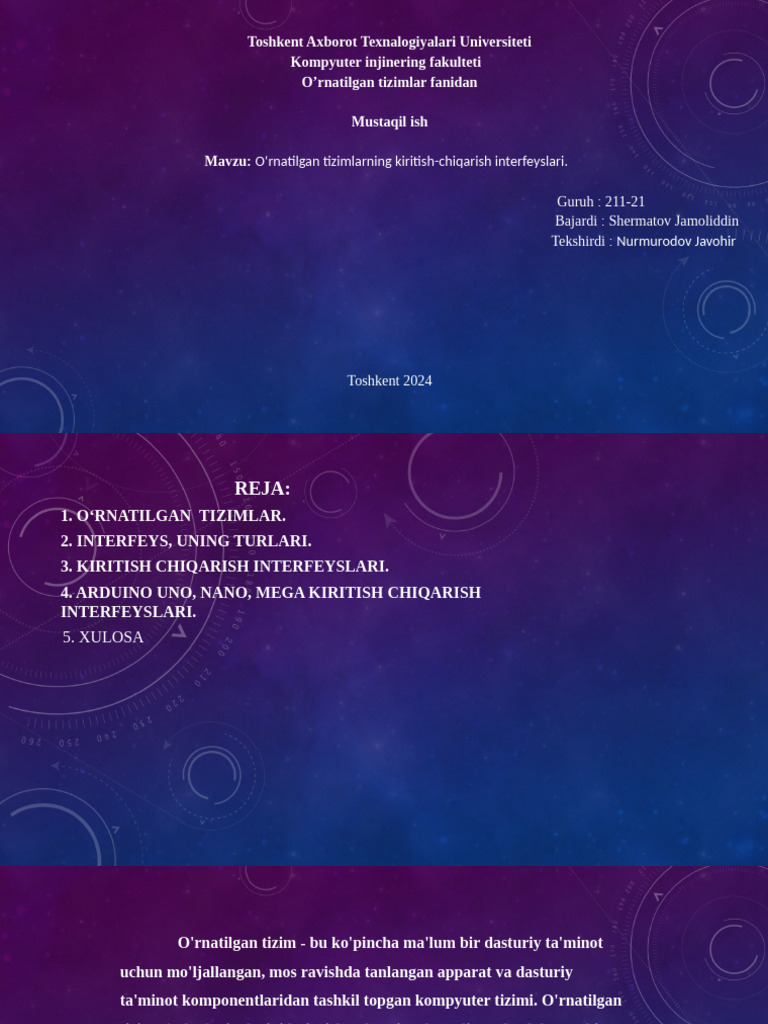 O'rnatilgan Tizimlar Mustaqil Ish | PDF