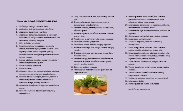 Menú Vegetariano Variado y Saludable | PDF | ensalada | Vegetales