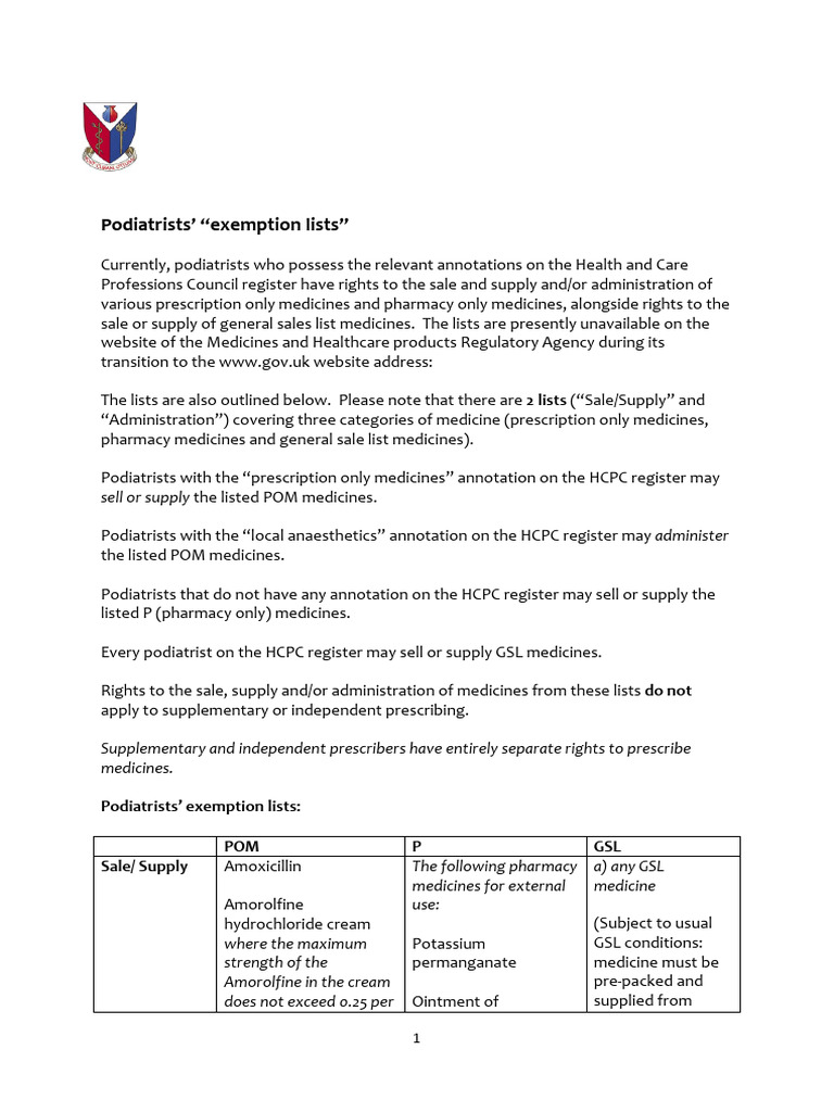 College of Podiatry Exemptions List | PDF | Pharmaceutical Sciences ...