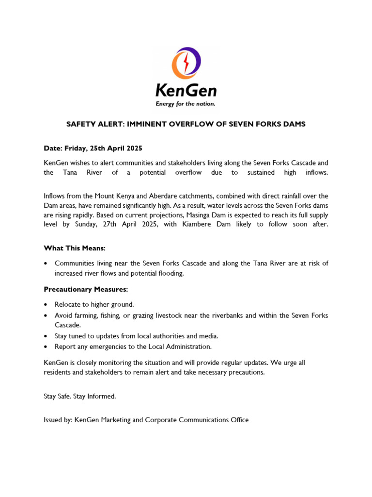 Safety Alert - Imminent Overflow of Seven Forks Dams April 25 2025 | PDF