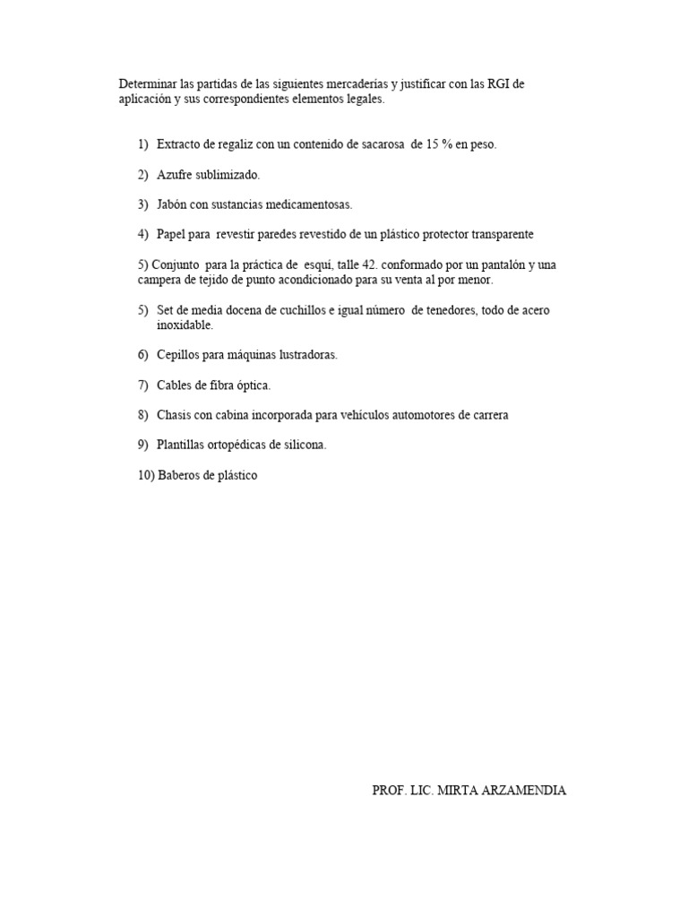 Clasificacion Arancelaria IXX (Ejercicios Clasificatorios para Resolver ...