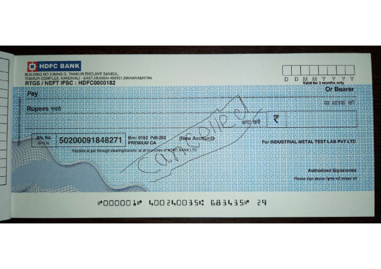 HDFC Cancelled Cheque | PDF