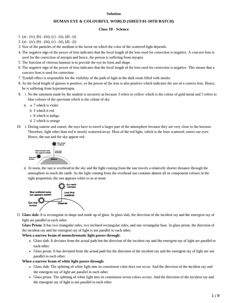Human Eye: Formulas and Solutions | PDF | Eye | Human Eye