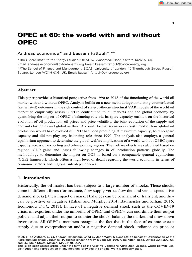 OPEC at 60 The World With and Without OPEC | PDF | Opec | Price Of Oil