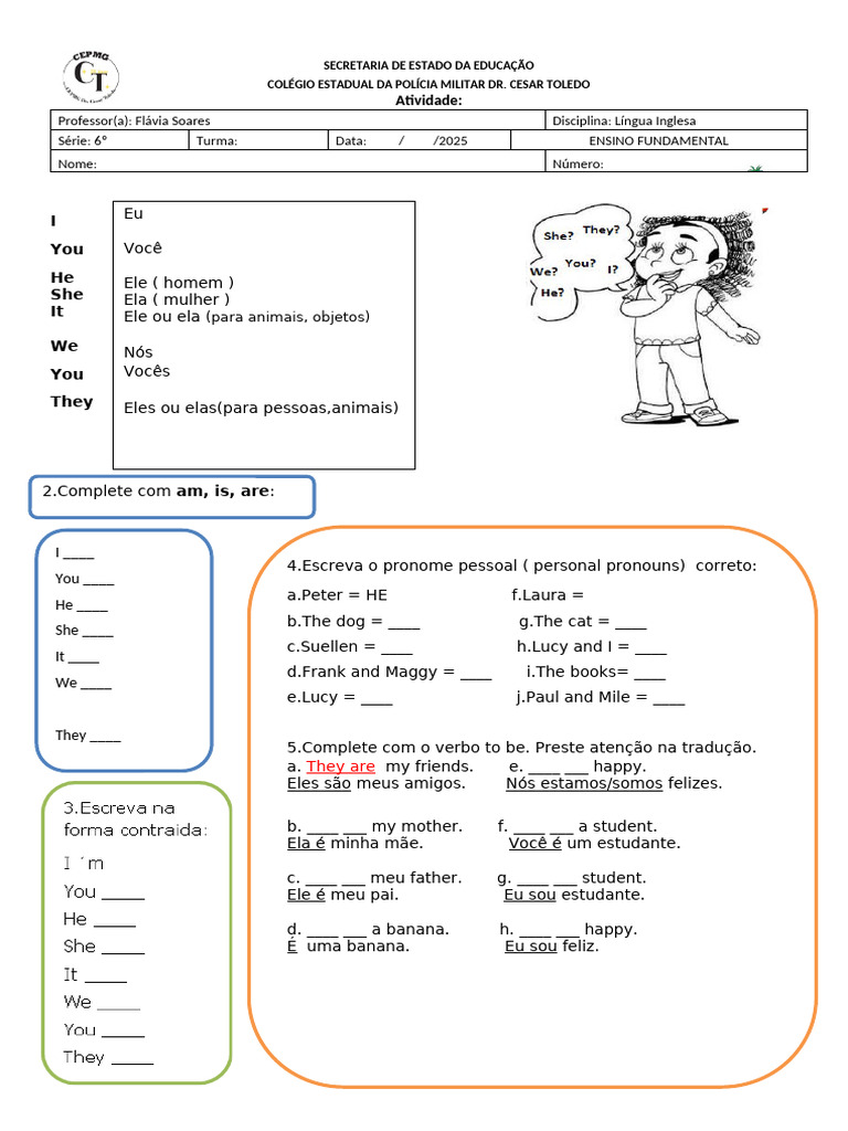 Atividade Verbo To Be e Pronomes Pessoais | PDF
