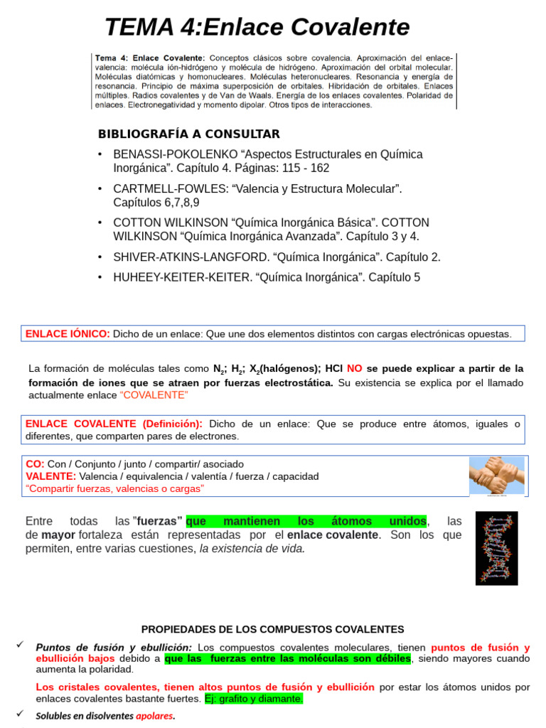 Tema 3 Enlace Covalente clase 1 del 2024 2do cuatrimestre Química Inorgánica | PDF | Enlace ...