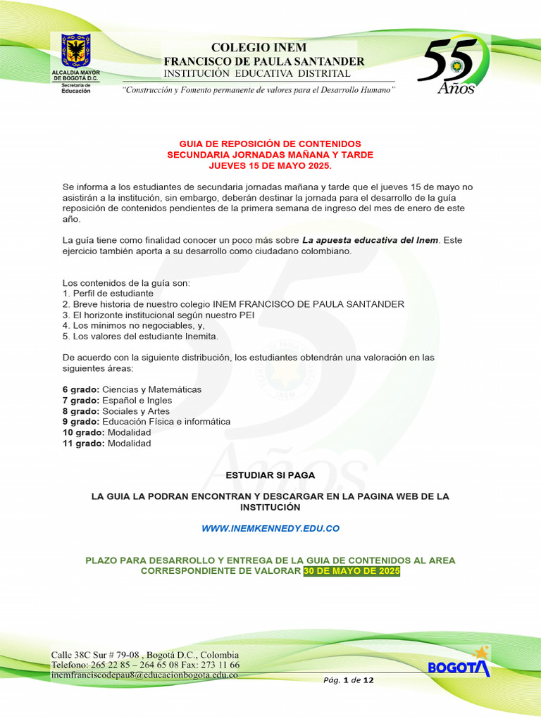 Guia Reposicion de Contenidos Secundaria Inem Kennedy Ene 2025 | PDF | Educación de la primera ...