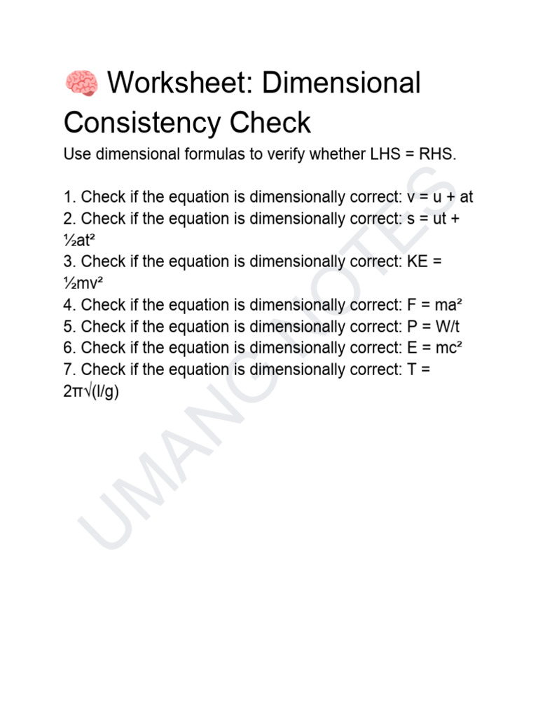 ? Worksheet_ Dimensional Consistency Check Practice | PDF