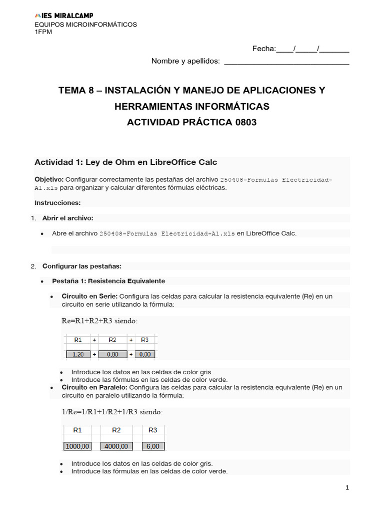 250326-EMI0803-Act - Practica F.BASICAS Y TABLA-A8 | PDF | Red eléctrica | Corriente eléctrica
