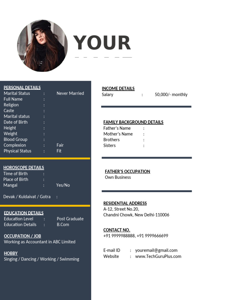 11 Marriage Biodata Format Word | PDF