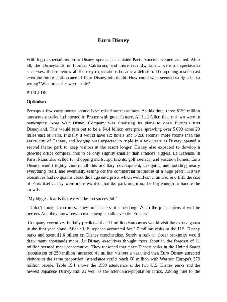 Euro Disney | PDF | The Walt Disney Company | Amusement Park
