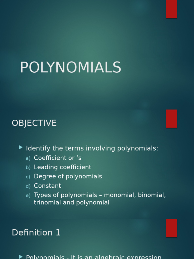 Polynomials (Terms and Operations) | PDF | Polynomial | Algorithms