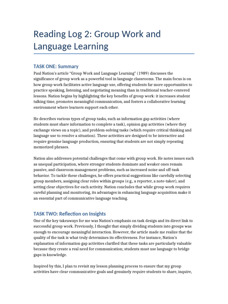 Benefits and Challenges of Group Work in Language Learning | PDF ...