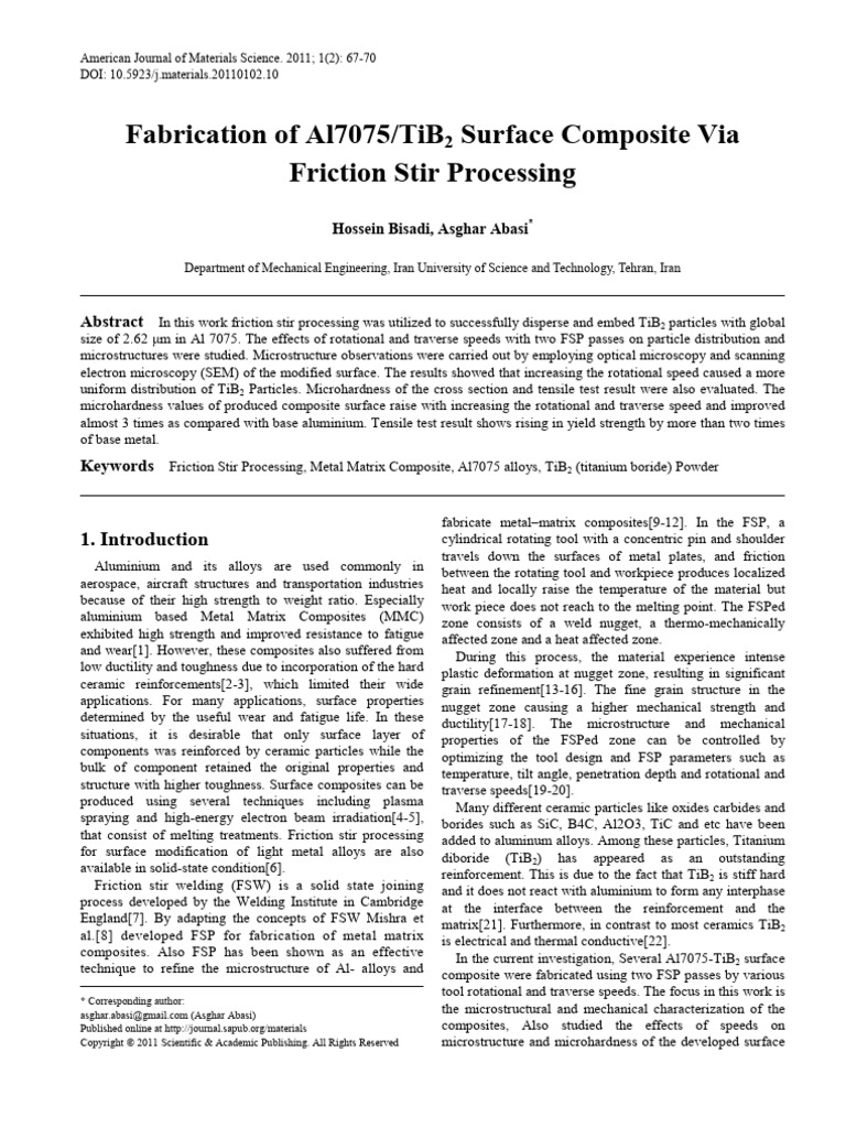 Fabrication of Al7075 TiB2 Surface Composite Via Friction Stir ...