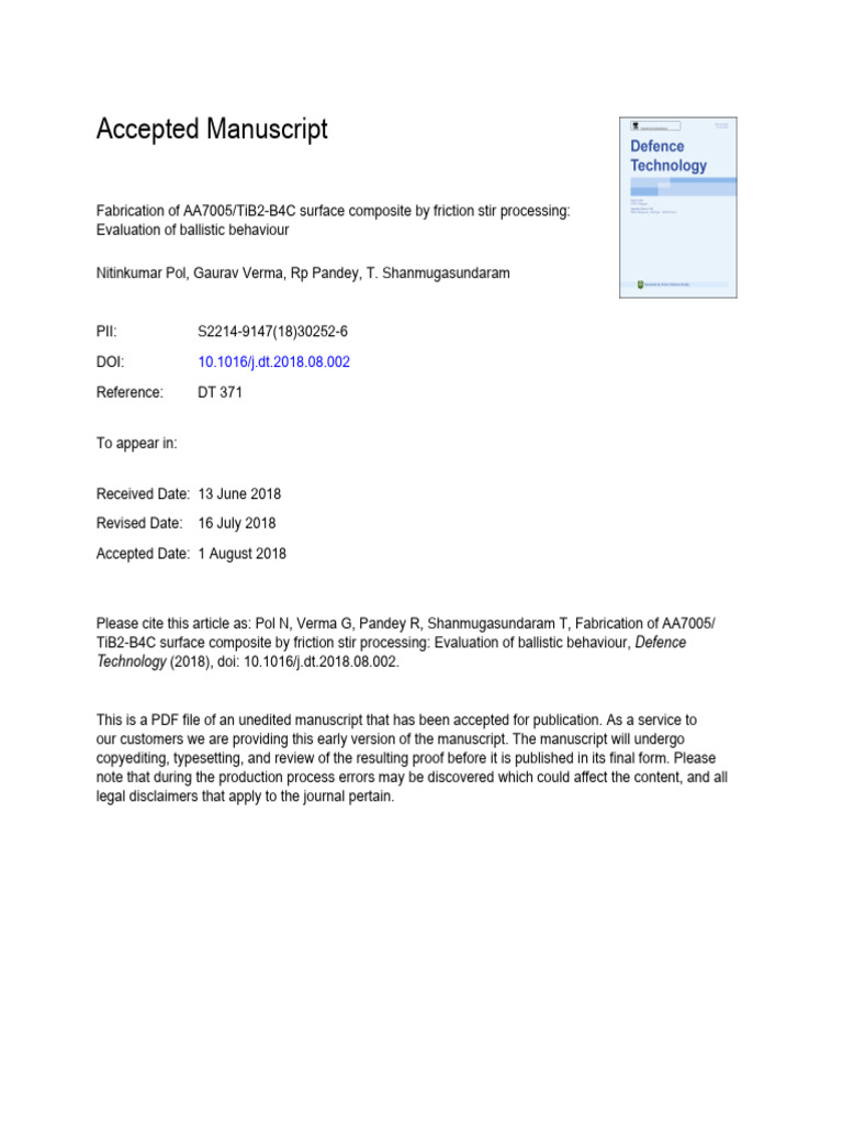 Fabrication Of Aa7005 Tib2 B4c Surface Composite By Friction Stir Processing Evaluation Of