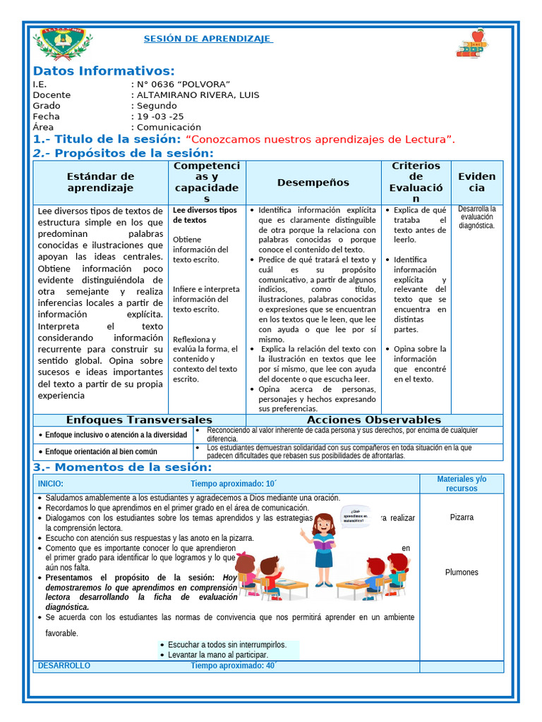 sesion ev diagnostica COMU miercoles | PDF | Comprensión lectora | Lectura (proceso)