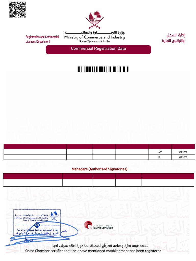 Qatar Commercial Registration Certificate | PDF | Business | Business Law