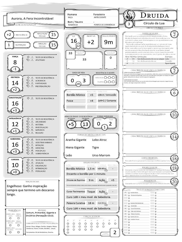 AURORA - Ficha Rpg D&D | PDF