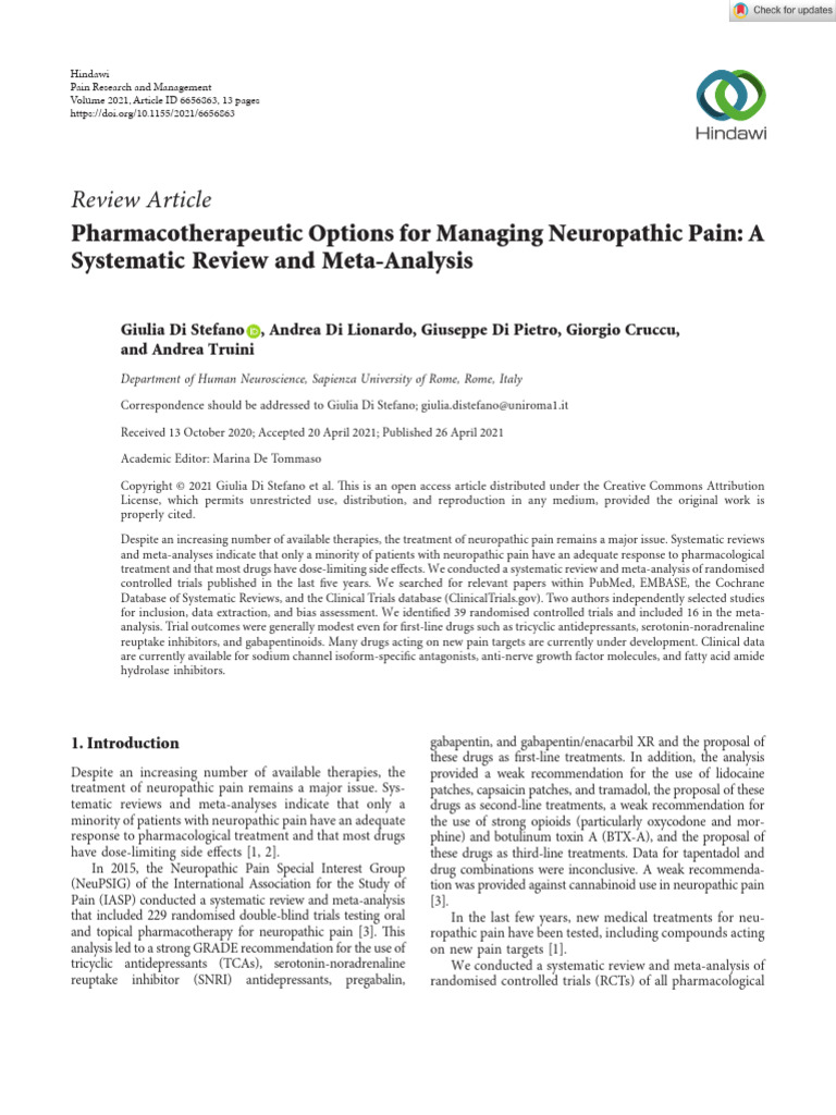 Current drugs for Neuropathic Pain | PDF | Peripheral Neuropathy | Systematic Review