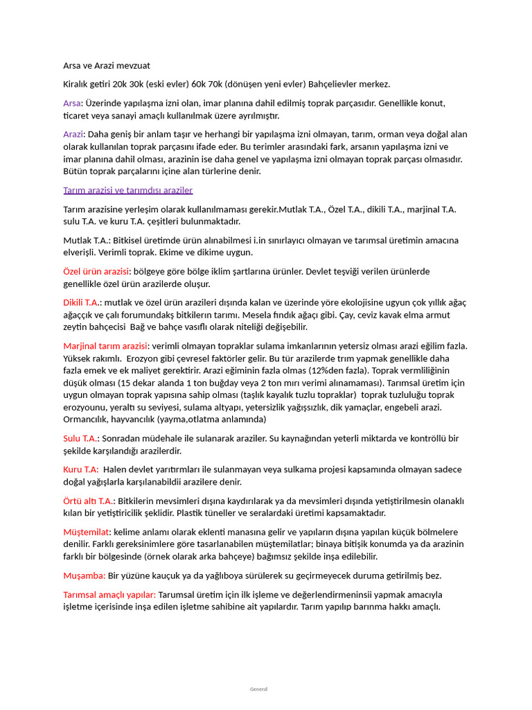 Arsa ve Arazi mevzuat | PDF