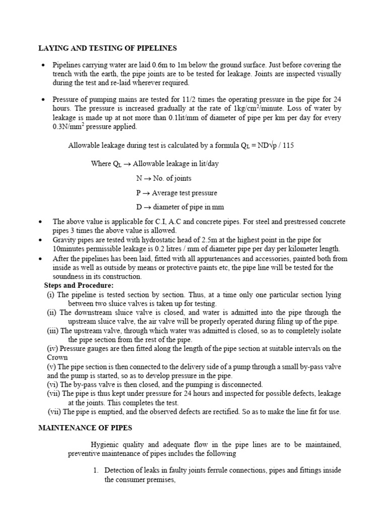 Pipeline Installation and Testing Guide | PDF | Pipe (Fluid Conveyance ...