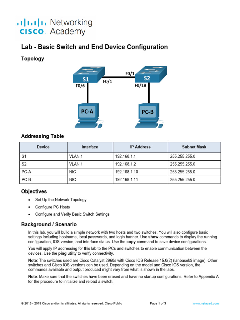 Lab 1 2 9 2 Lab Basic Switch and End Device Configuration | PDF | Computer Network | Network Switch