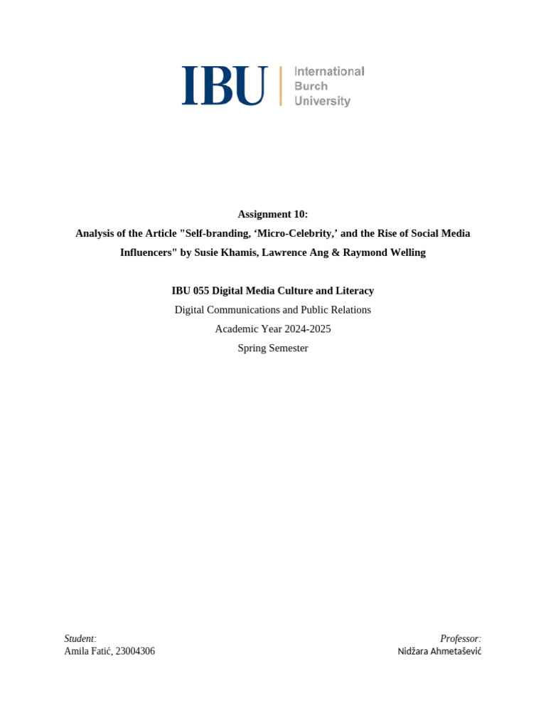 Analysis of The Article Self-Branding, Micro-Celebrity, and The Rise of ...