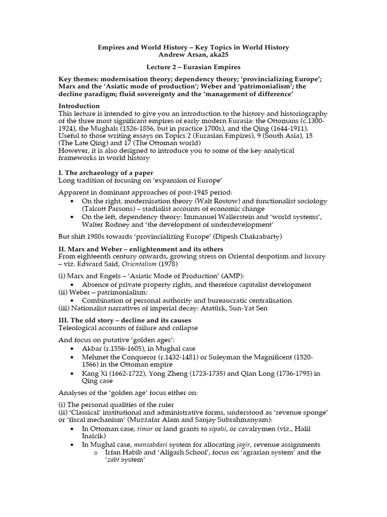 Lecture 2 - Eurasian Empires - Handout | PDF | Modernization Theory ...