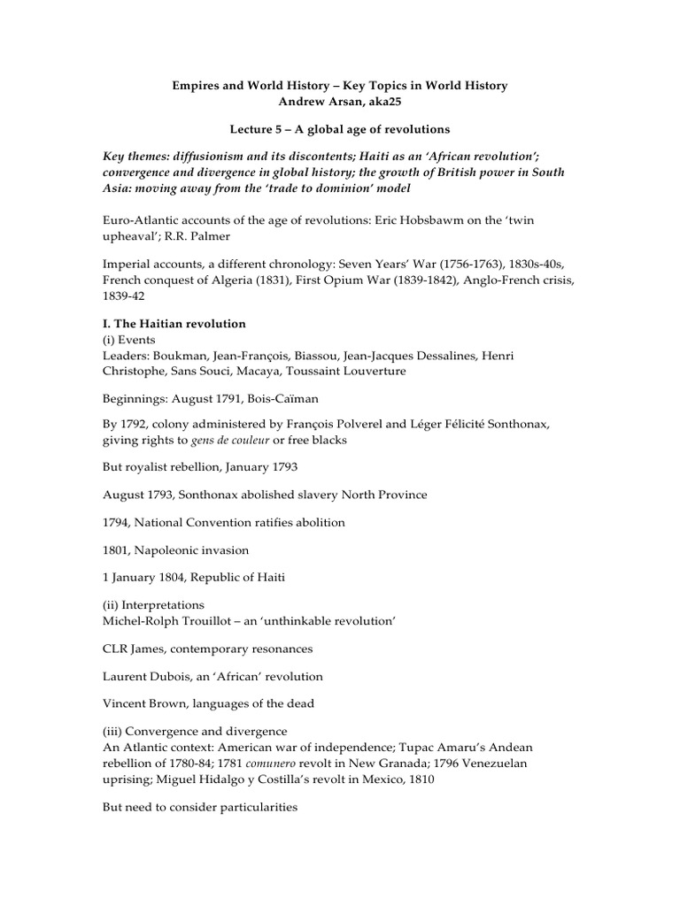Lecture 5 - The Global Age of Revolutions - Handout | PDF | Haiti ...