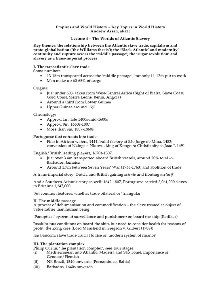 Lecture 4 - The Worlds of Atlantic Slavery - Handout | PDF | Atlantic ...