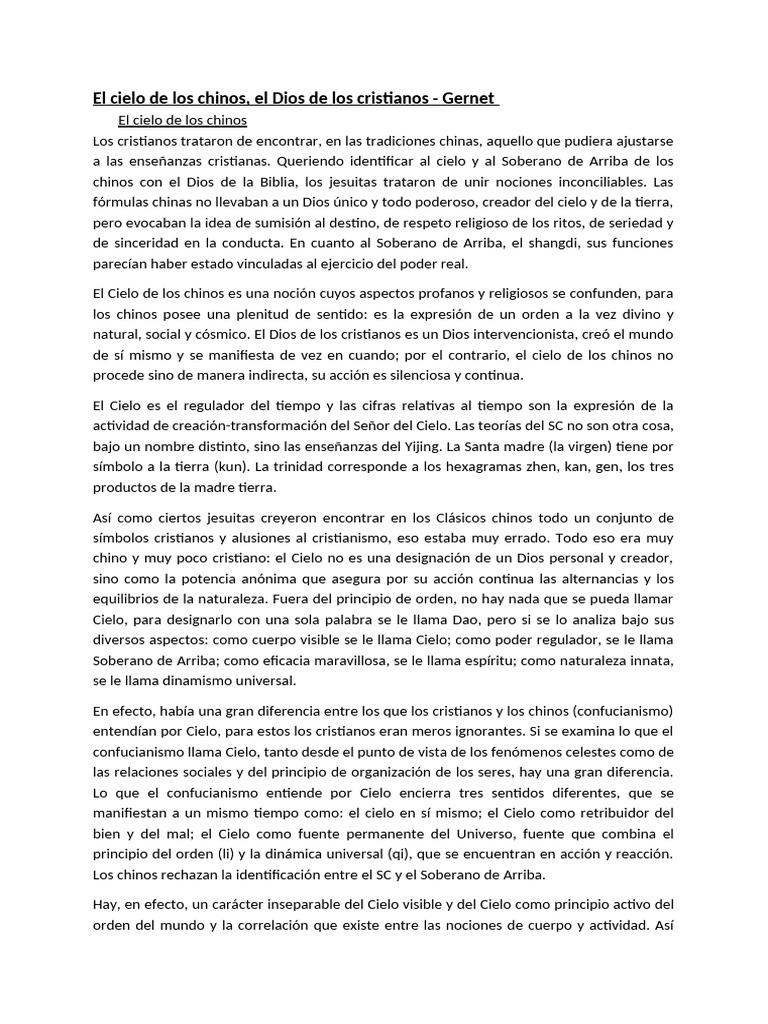 El Cielo de Los Chinos, El Dios de Los Cristianos - Gernet | PDF ...